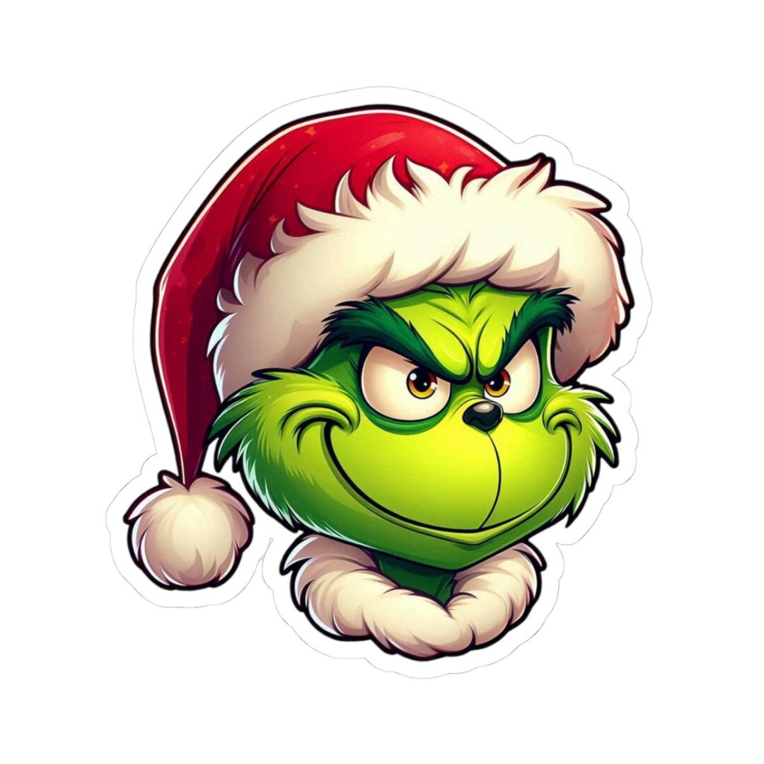 Smiley Smirk Grinch Face Santa Hat Stickers | Kiss-cut Sticker - Etsy