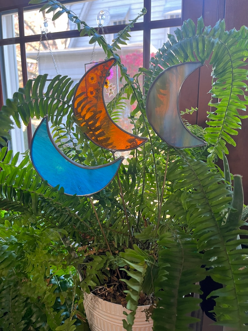 Stained Glass Moon Plant Stakes - Etsy