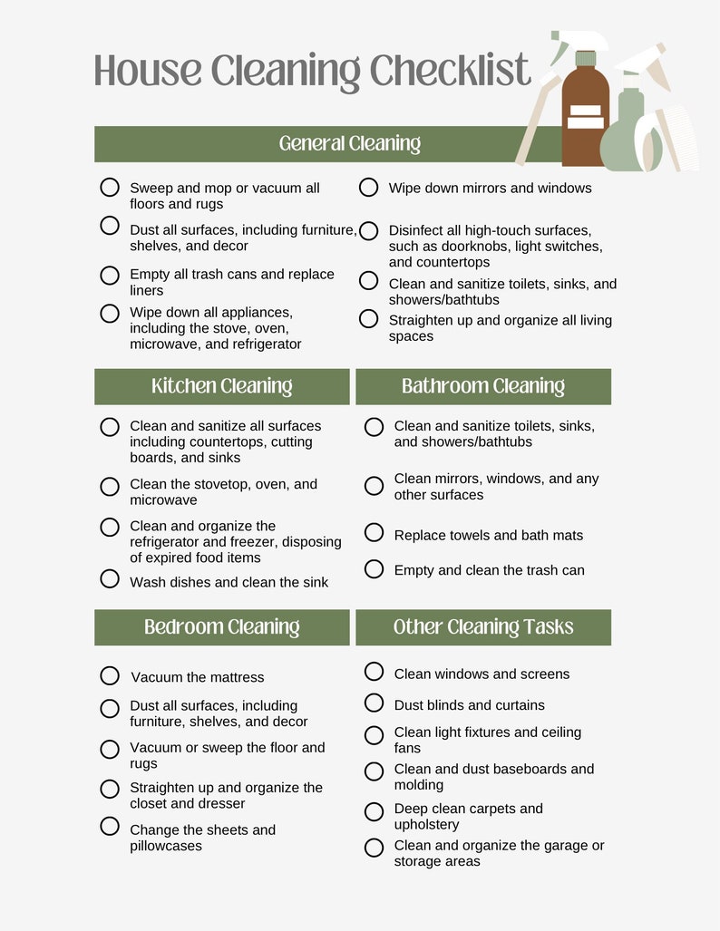 Home Detailed Cleaning Checklist - Etsy