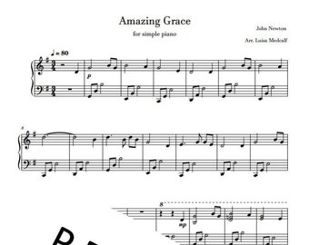 Amazing Grace for Easy Piano Sheet Music With Note Names & Finger ...