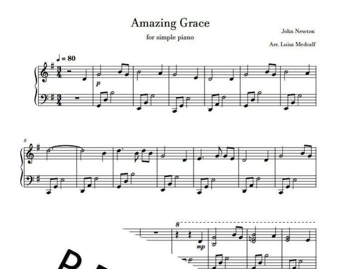Amazing Grace Piano Solo EASY - Etsy