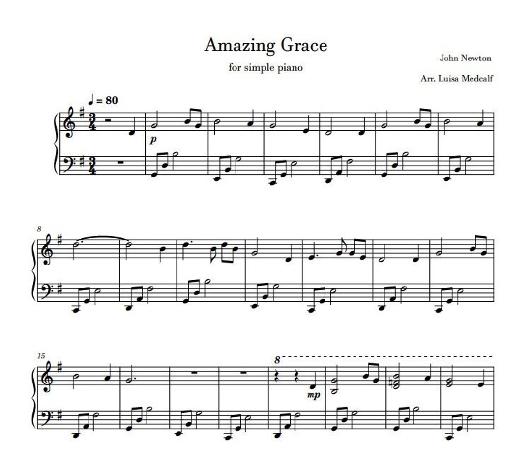 Amazing Grace Piano Solo EASY - Etsy