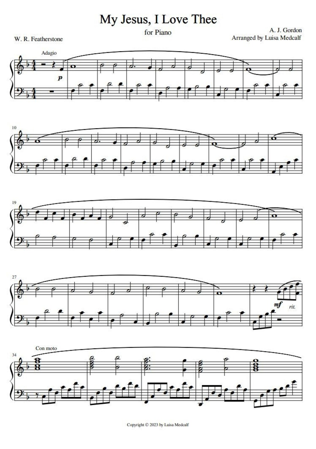 My Jesus I Love Thee Piano Solo - Etsy