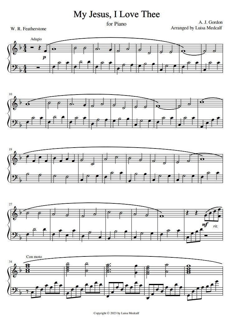 My Jesus I Love Thee Piano Solo - Etsy