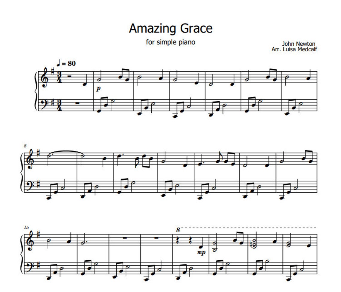 Amazing Grace Piano Solo Easy - Etsy