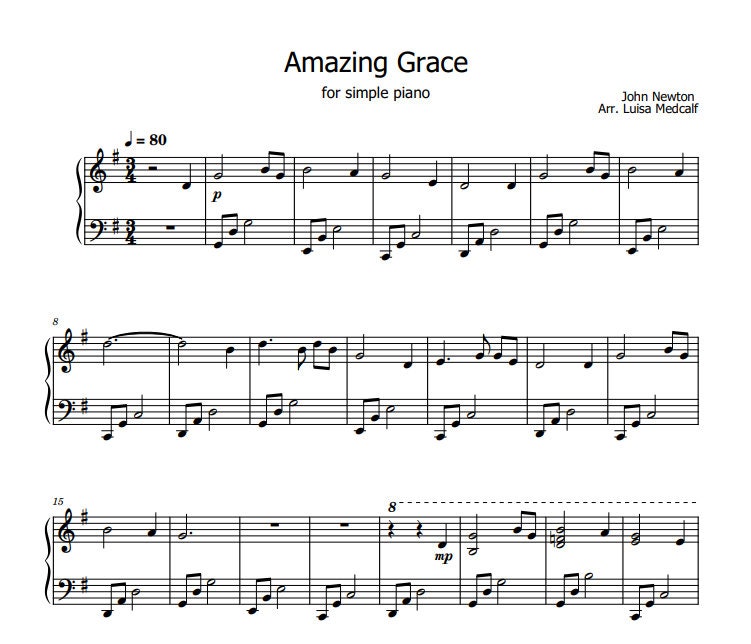 Amazing Grace Piano Solo EASY - Etsy