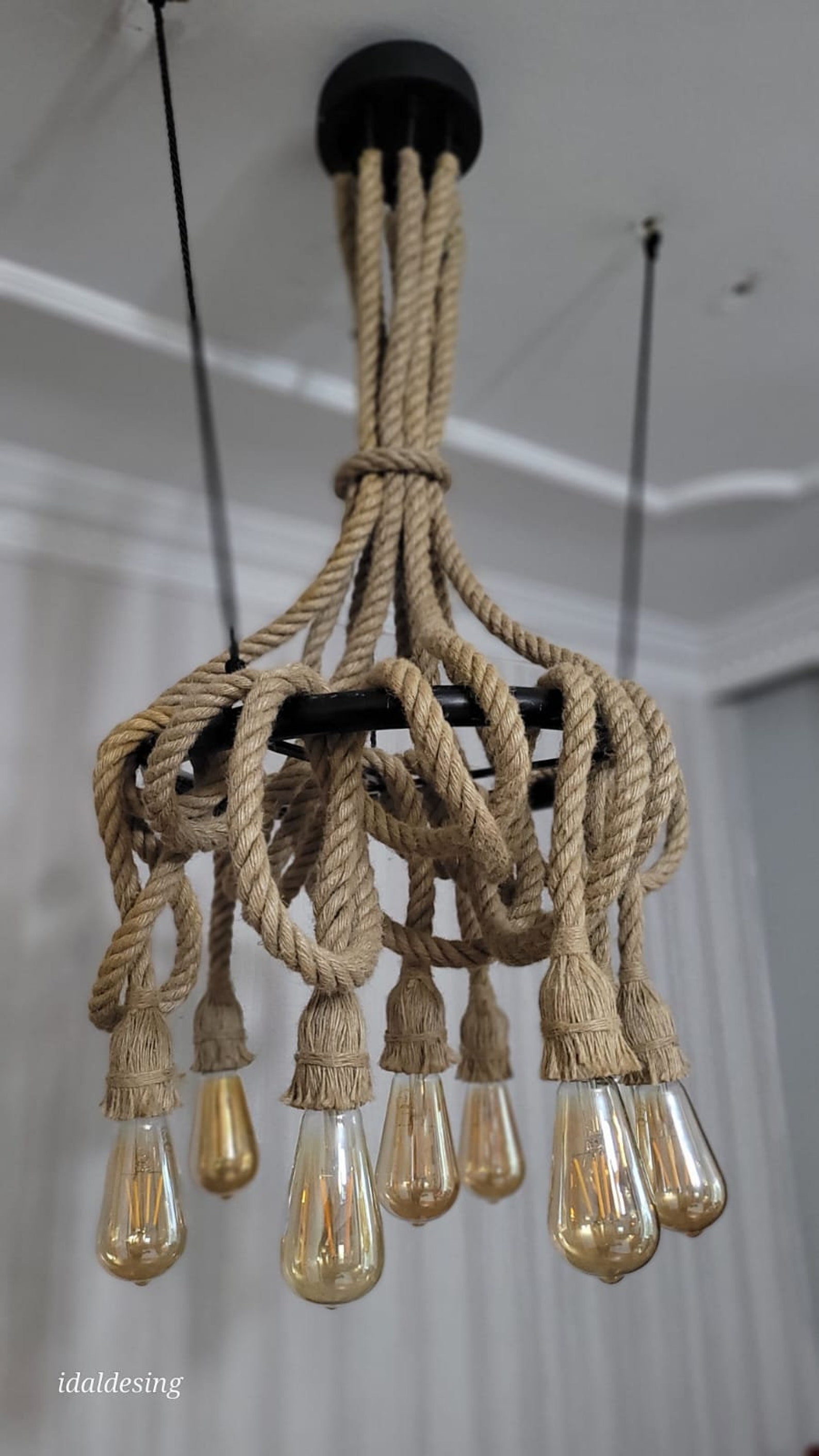 Rustic Rope Pendant Chandelier: Farmhouse Lighting Fixture - Etsy