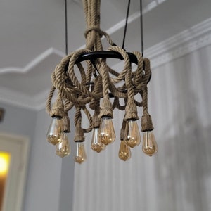 Rustic Rope Pendant Chandelier: Farmhouse Lighting Fixture - Etsy