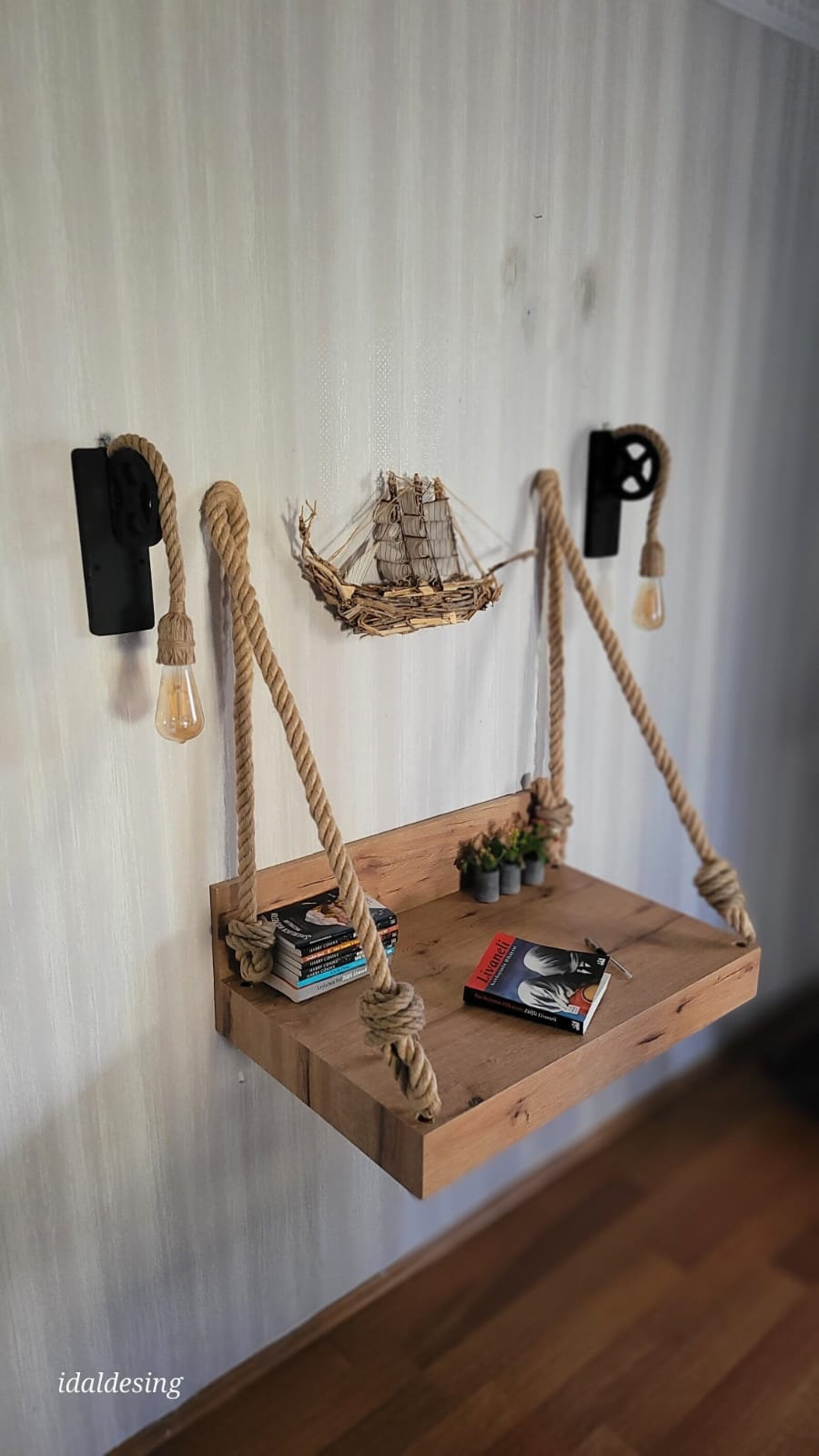 Rope Hanging Wall Table, Swing Table, Rustic Study Table, Entryway ...
