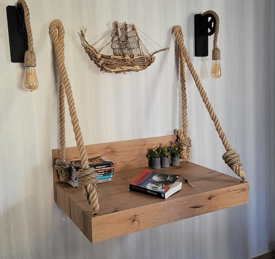 Rope Hanging Wall Table, Swing Table, Rustic Study Table, Entryway ...