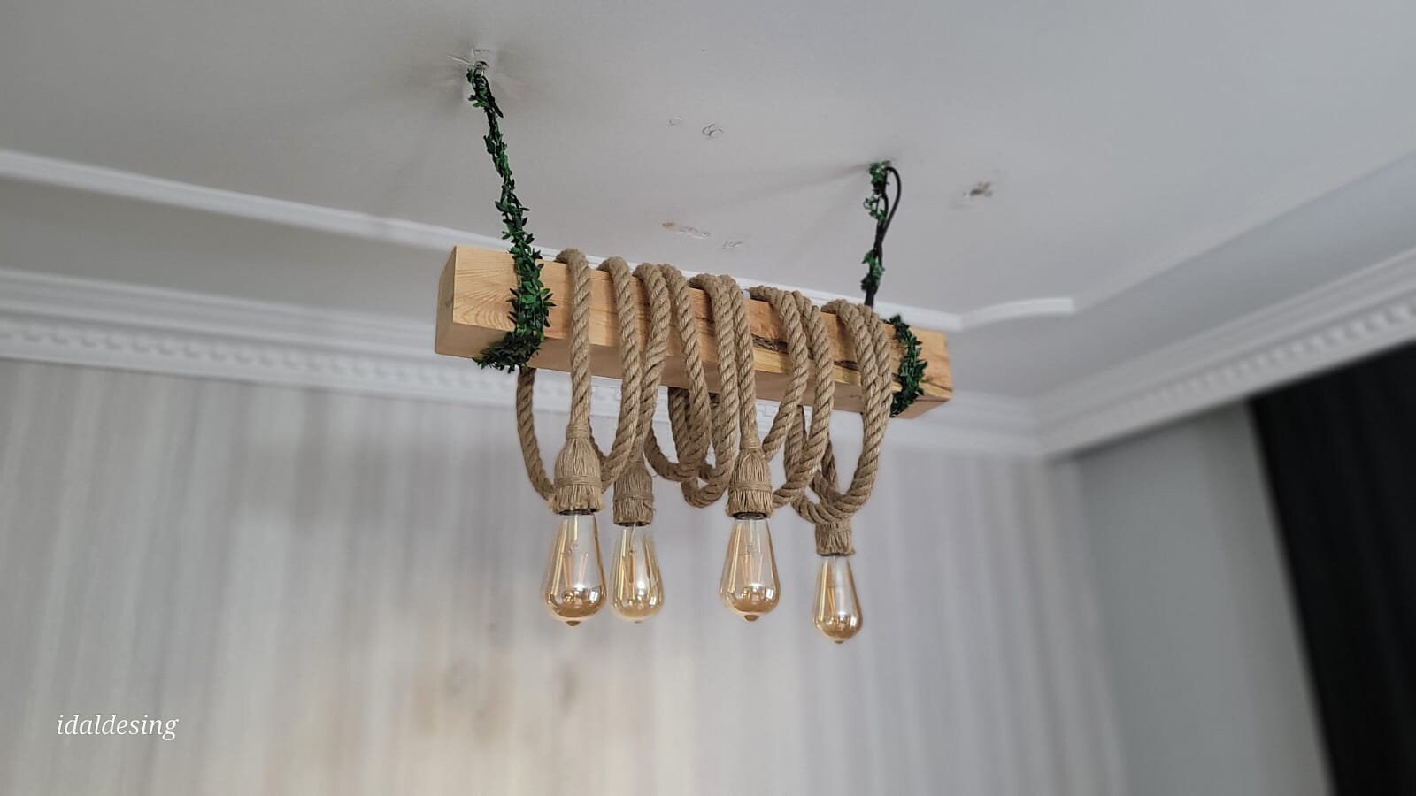 Rope Pendant Light Fixture, Authentic Retro Jute Rope Chandelier ...