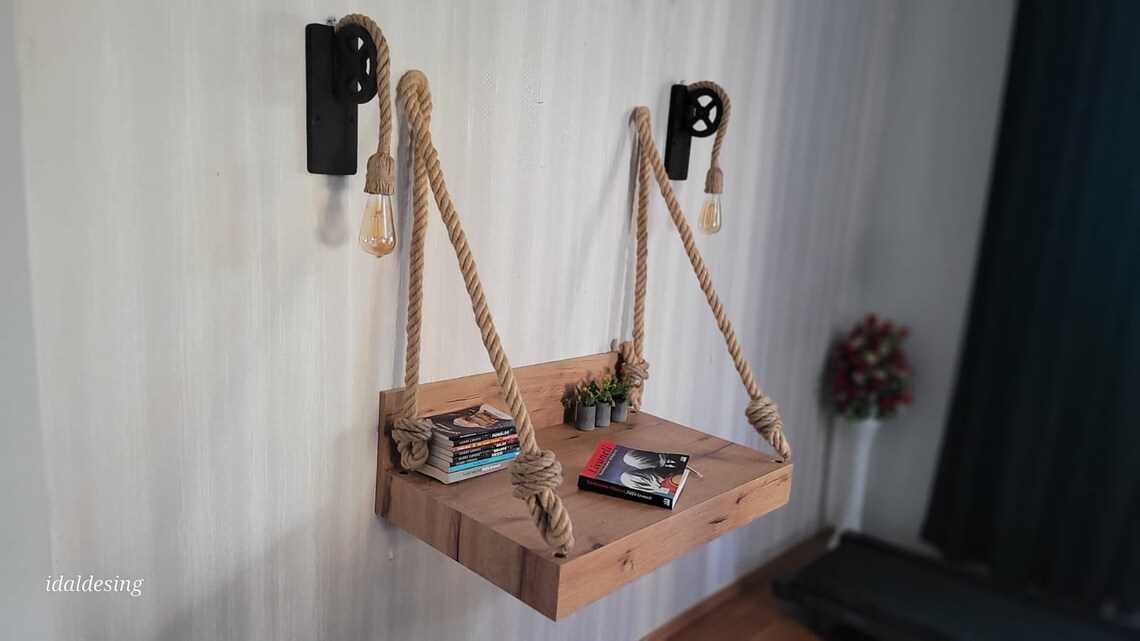 Rope Hanging Wall Table, Swing Table, Rustic Study Table, Entryway ...