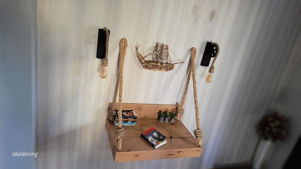 Rope Hanging Wall Table, Swing Table, Rustic Study Table, Entryway ...