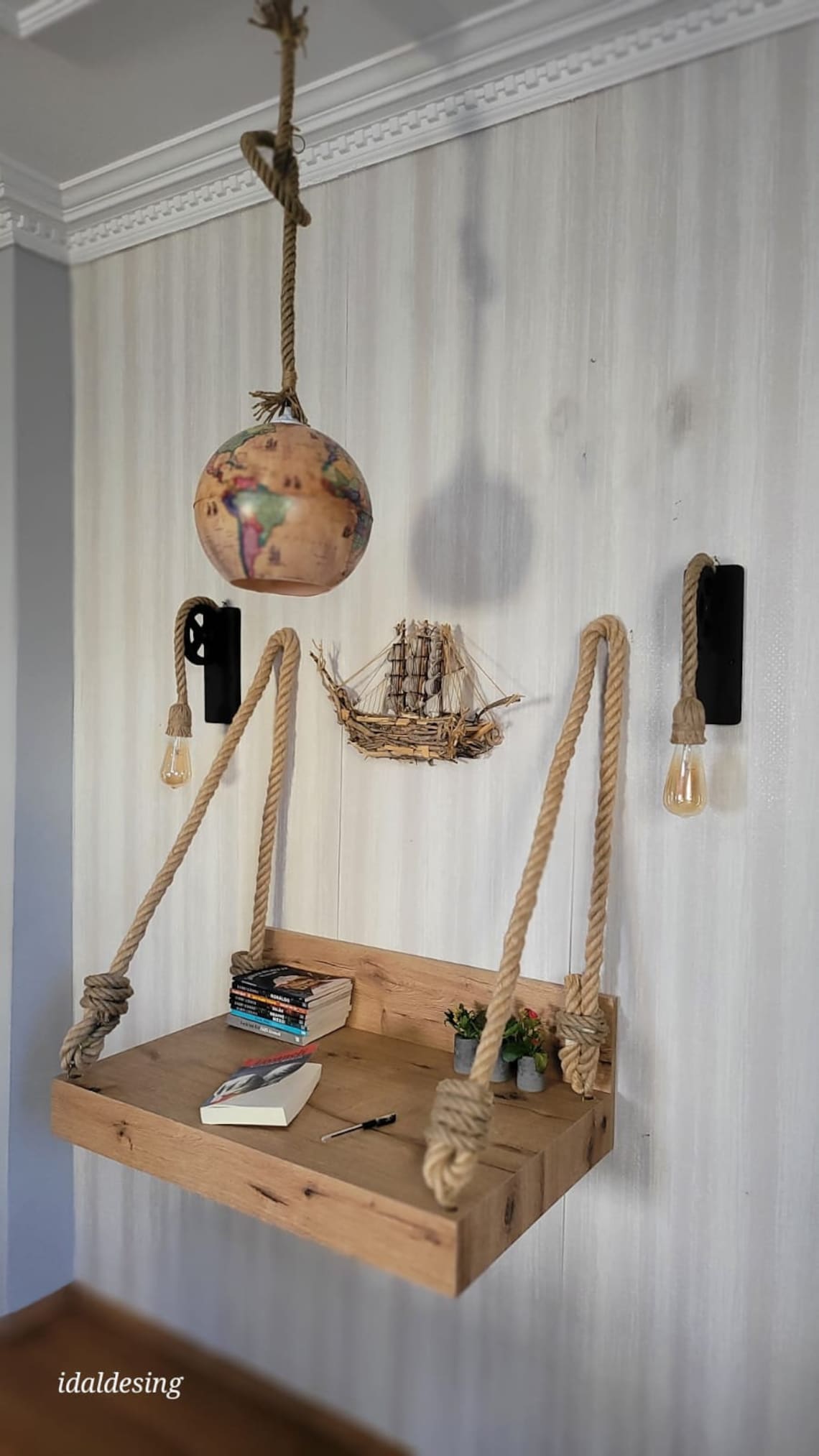 Rope Hanging Wall Table, Swing Table, Rustic Study Table, Entryway ...