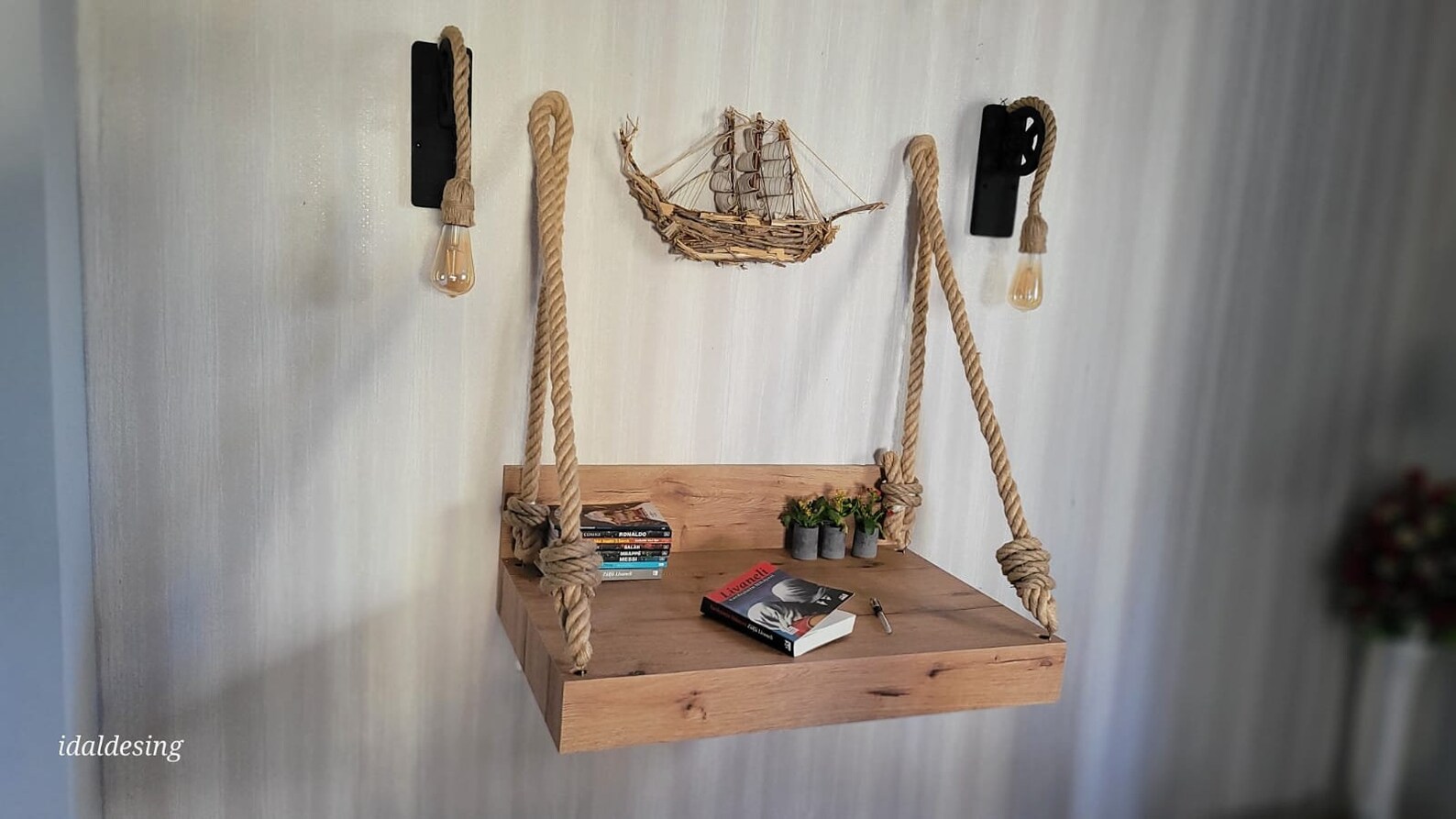 Rope Hanging Wall Table, Swing Table, Rustic Study Table, Entryway ...