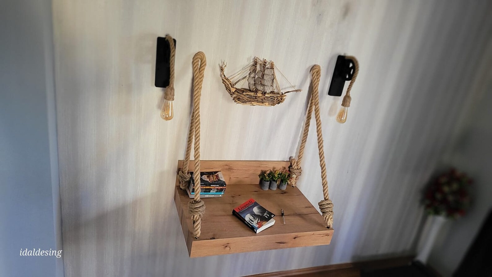 Rope Hanging Wall Table, Swing Table, Rustic Study Table, Entryway ...