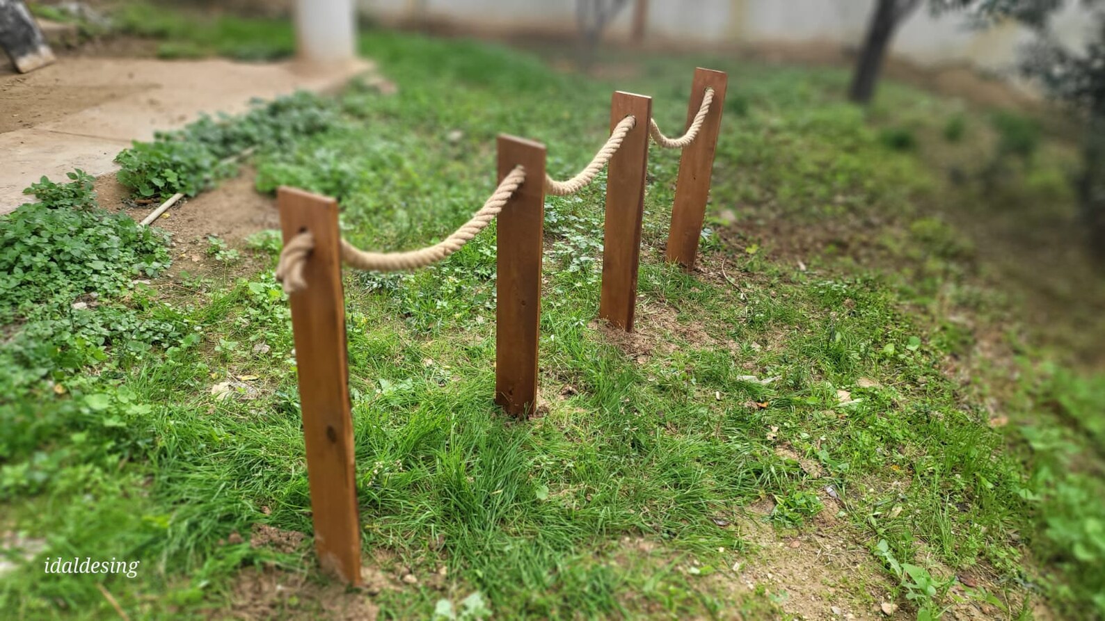 Rope and Wood Garden Fence, Wood Rustic Fence in Customizable Colors ...