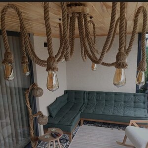 Farmhouse Hemp Rope Lamp, Retro Rope Chandelier, Rustic Rope Pendant ...