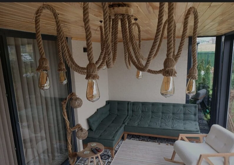 Farmhouse Hemp Rope Lamp, Retro Rope Chandelier, Rustic Rope Pendant ...