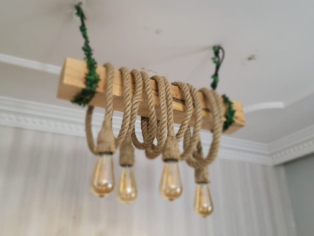 Rope Pendant Light Fixture, Authentic Retro Jute Rope Chandelier ...