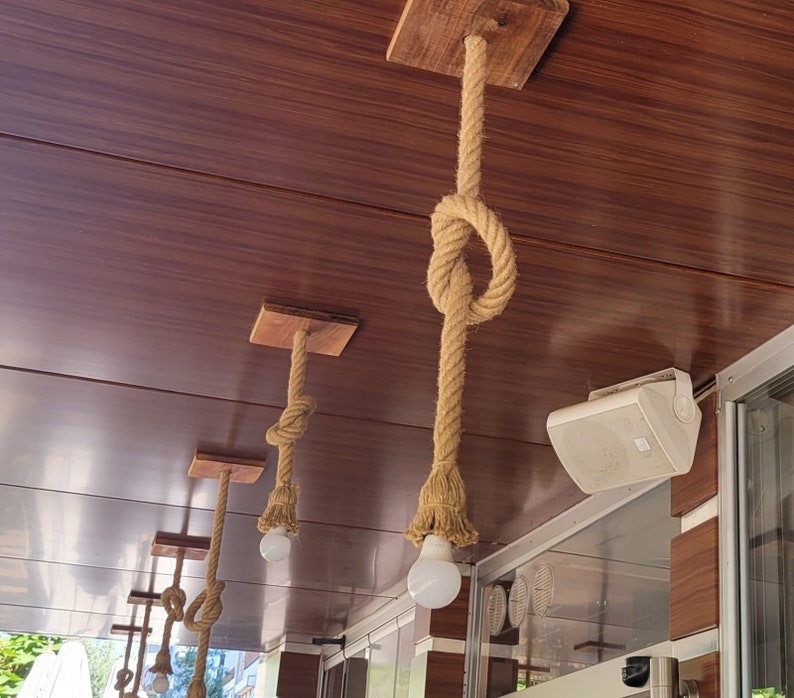 Rustic Hemp Rope Pendant Lighting Fixture, Decorative Natural Rope Lamp ...