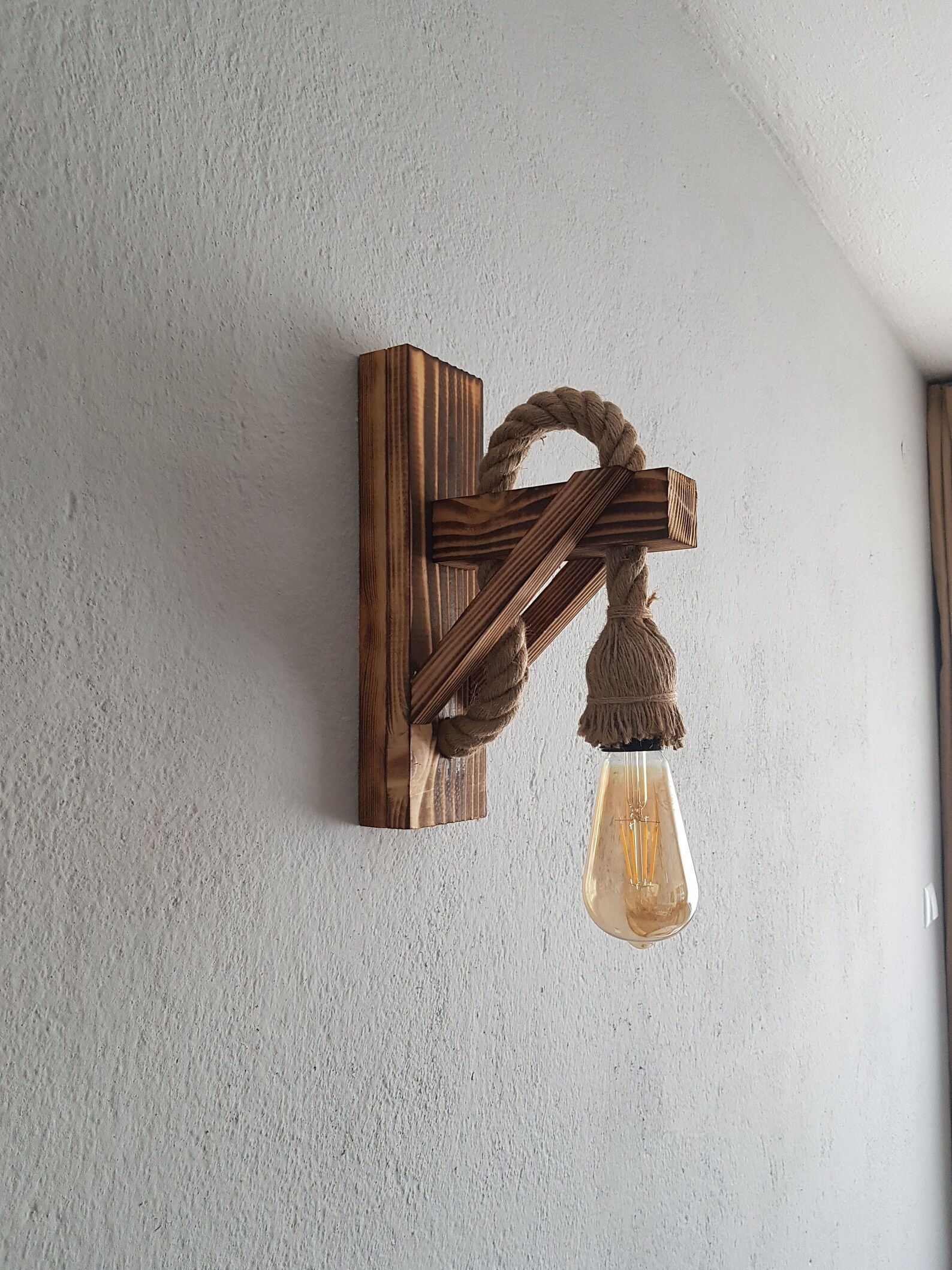 Rustic Sconce, Rope Wooden Wall Lamp, Rustic Antique Style Wall Lamp ...