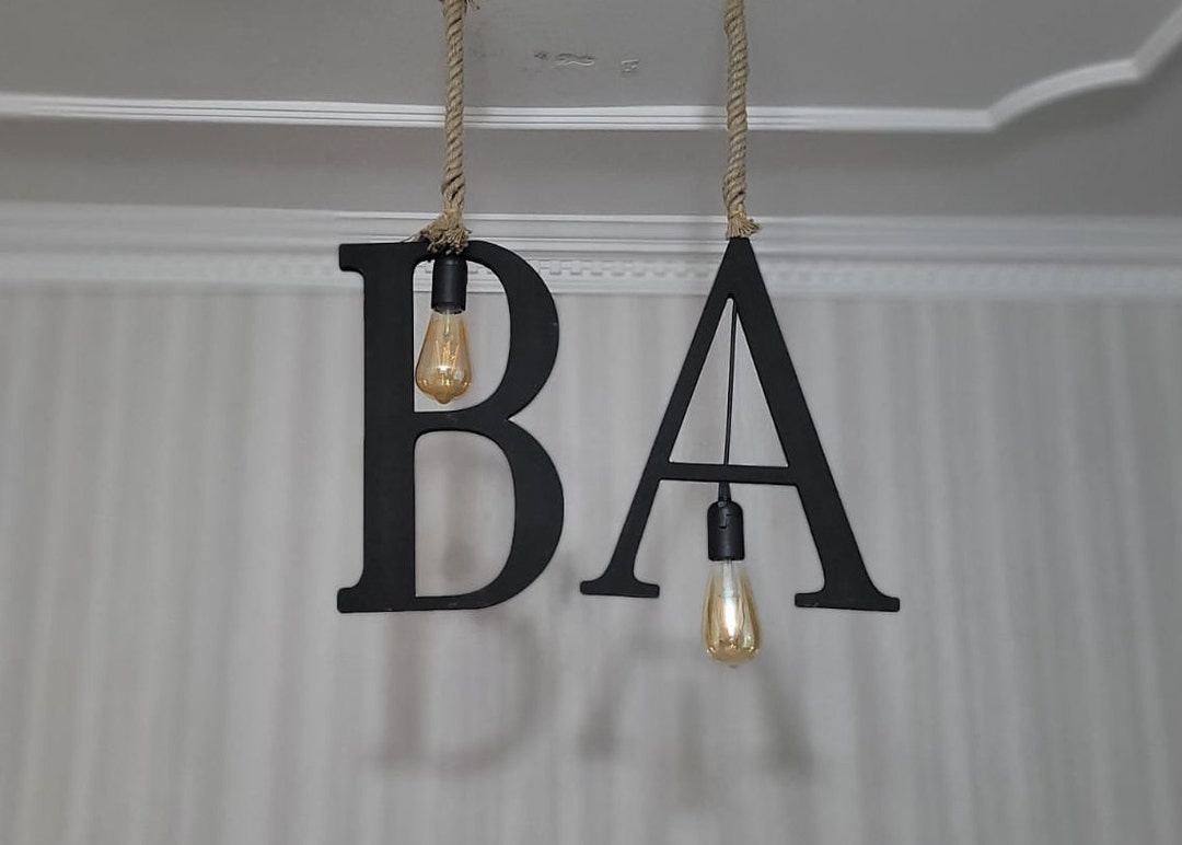 Letter Rope Pendant Lighting, Personalized Wooden Decorative Letter ...