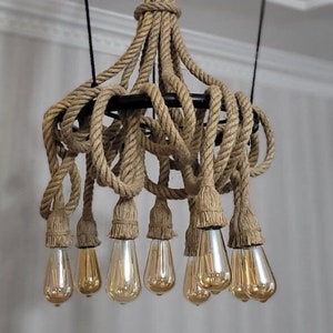 Rustic Rope Pendant Chandelier: Farmhouse Lighting Fixture - Etsy