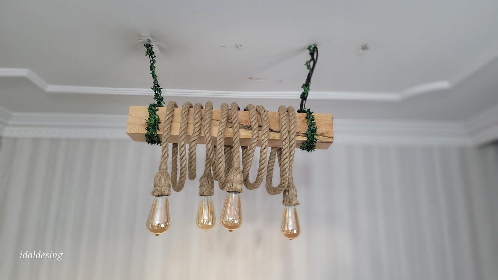 Rope Pendant Light Fixture, Authentic Retro Jute Rope Chandelier ...