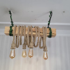 Rope Pendant Light Fixture, Authentic Retro Jute Rope Chandelier ...