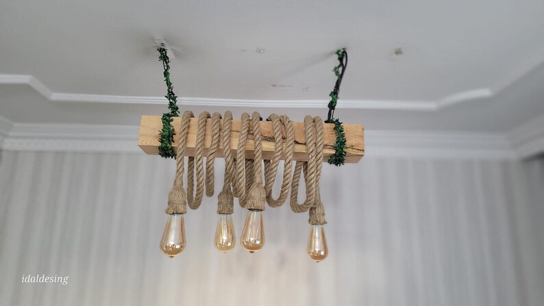 Rope Pendant Light Fixture, Authentic Retro Jute Rope Chandelier ...