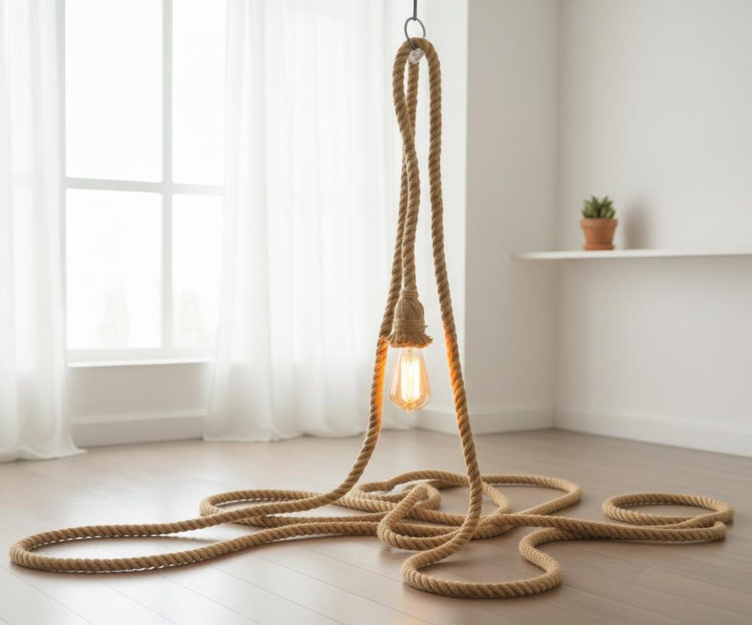 Single Rope Pendant Light, Custom Length Cord, Rustic DIY Lighting Kit ...