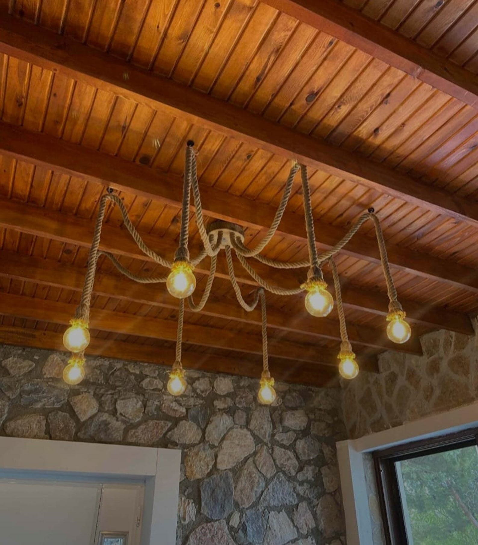 Farmhouse Hemp Rope Lamp, Retro Rope Chandelier, Rustic Rope Pendant ...