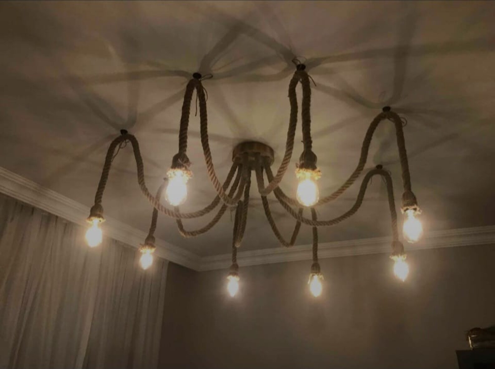 Farmhouse Hemp Rope Lamp, Retro Rope Chandelier, Rustic Rope Pendant ...