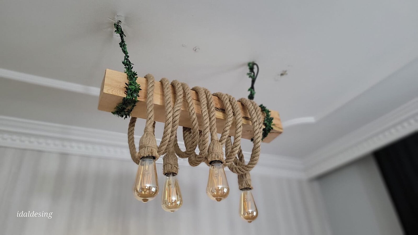 Rope Pendant Light Fixture, Authentic Retro Jute Rope Chandelier ...