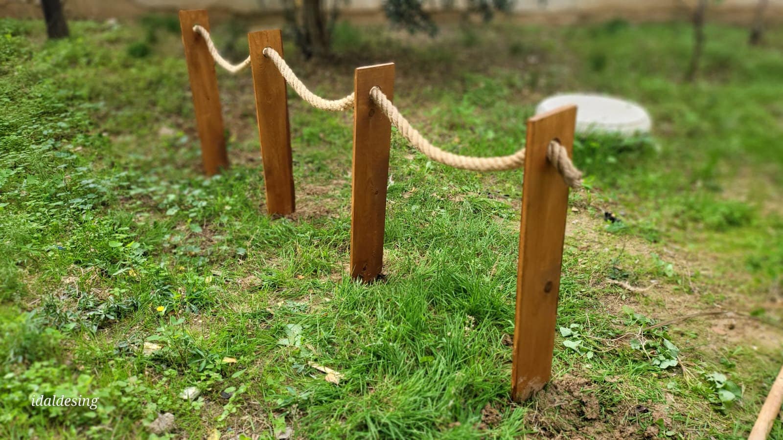 Rope and Wood Garden Fence, Wood Rustic Fence in Customizable Colors ...