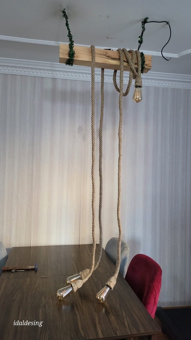 Rope Pendant Light Fixture, Authentic Retro Jute Rope Chandelier ...