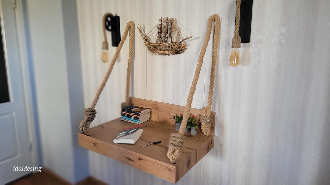 Rope Hanging Wall Table, Swing Table, Rustic Study Table, Entryway ...