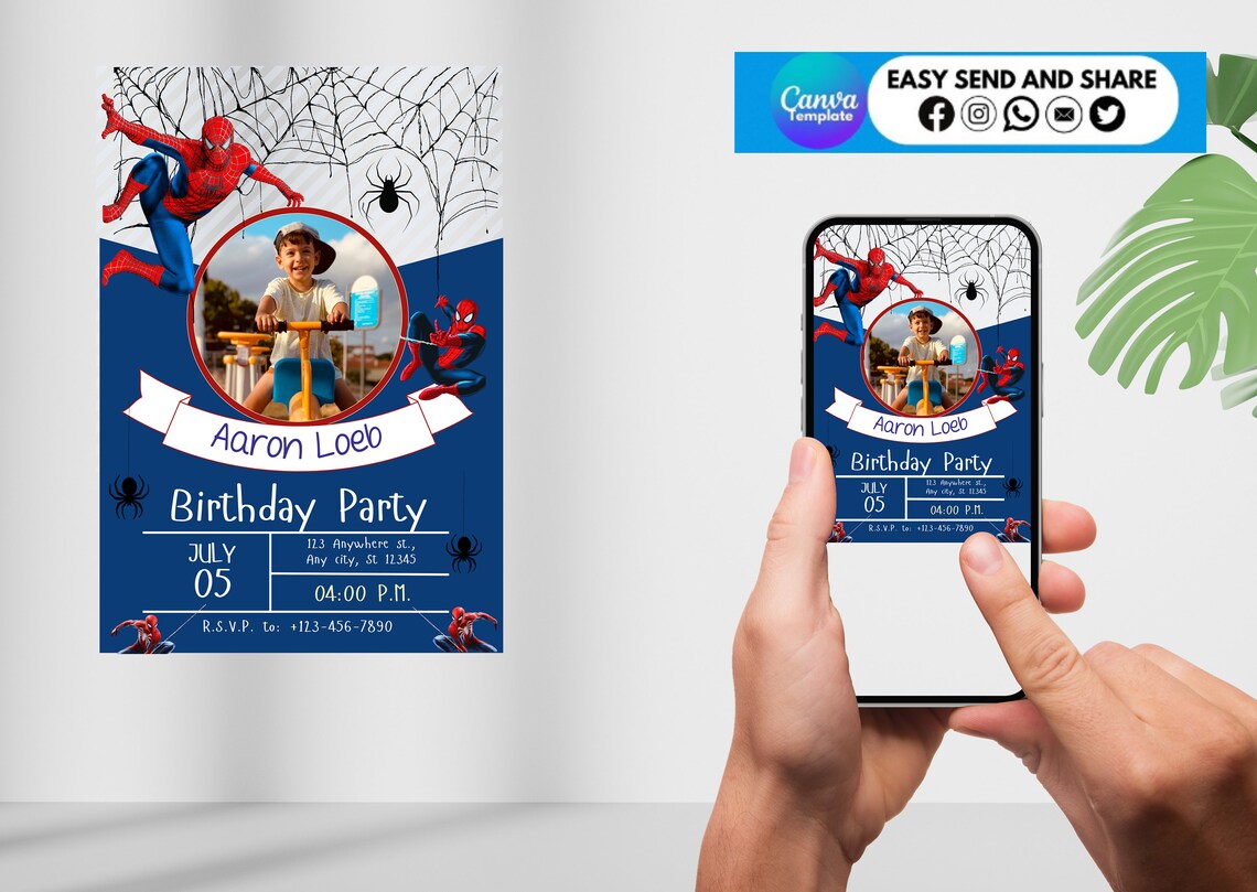 Editable Spiderman Birthday Invitation Template, Printable Birthday ...