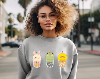 Duck Frog Bunny Boba Tea Hoodie Boba Tea Gift, Boba Tea Casual Wear ...