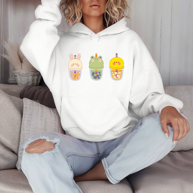 Duck Frog Bunny Boba Tea Hoodie Boba Tea Gift, Boba Tea Casual Wear ...