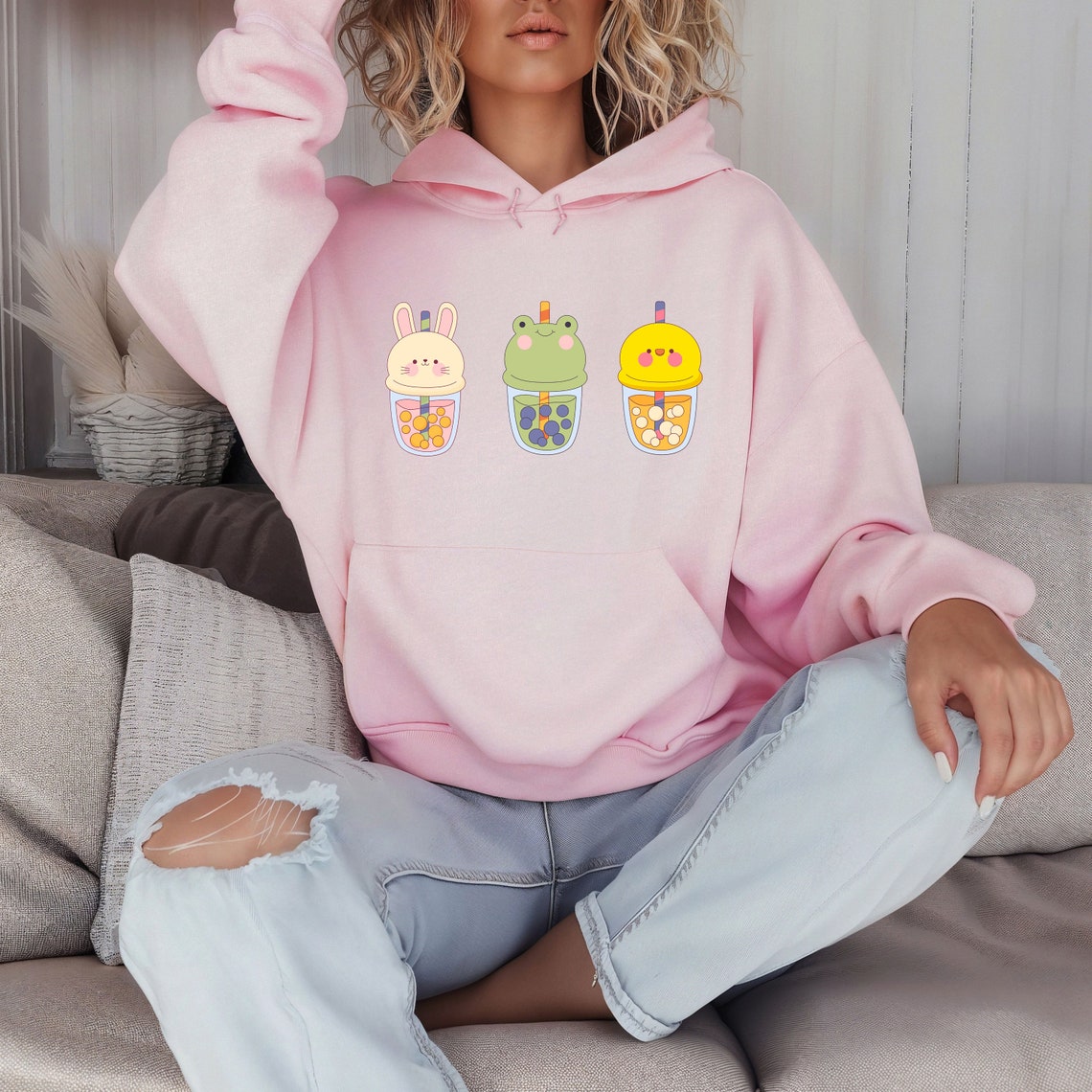Duck Frog Bunny Boba Tea Hoodie Boba Tea Gift, Boba Tea Casual Wear ...