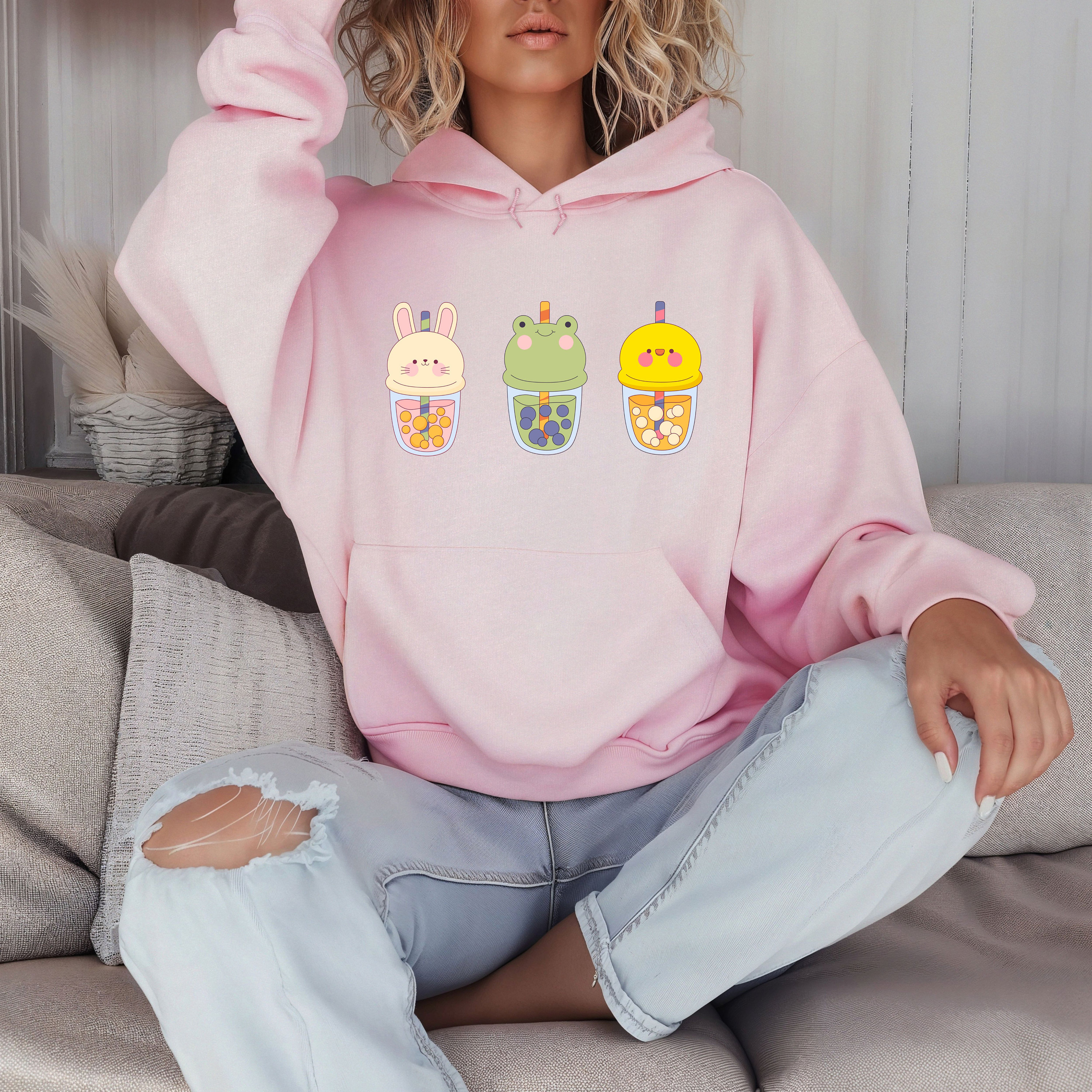 Duck Frog Bunny Boba Tea Hoodie Boba Tea Gift, Boba Tea Casual Wear ...