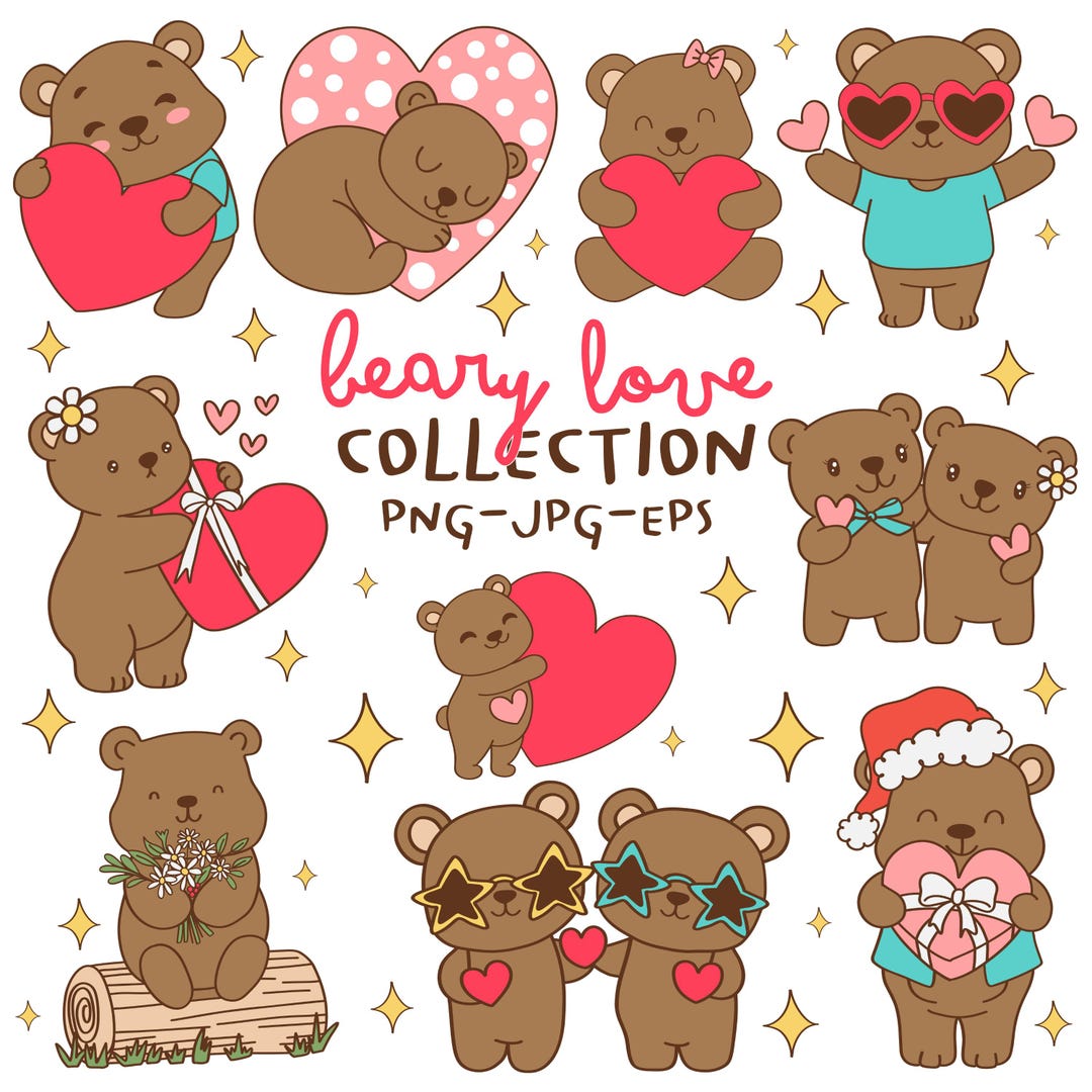 Beary Love Clipart, Hand Drawn Png, Cute Bear Lover Png, Clipart for ...