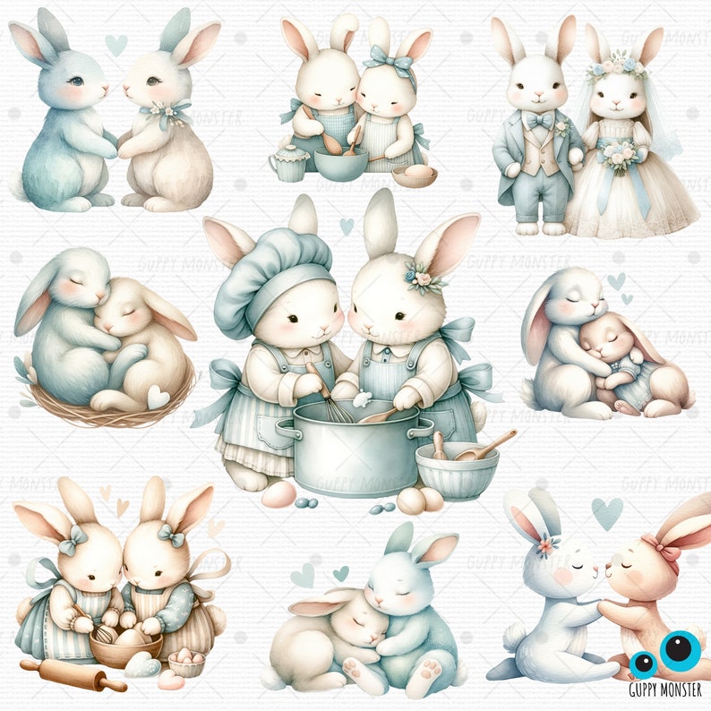 Valentine's Day Bunny Couple Watercolor Clipart, Cute Rabbit Png ...
