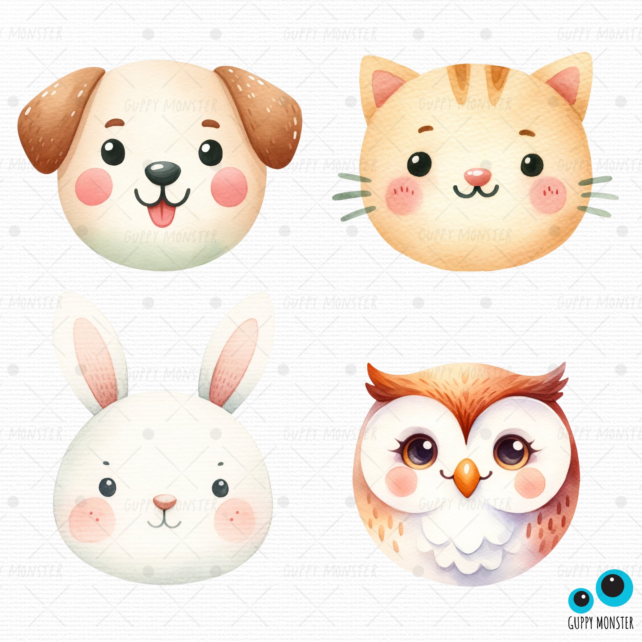 Animal Faces Watercolor Clipart Animals Clipart Farm Animals - Etsy