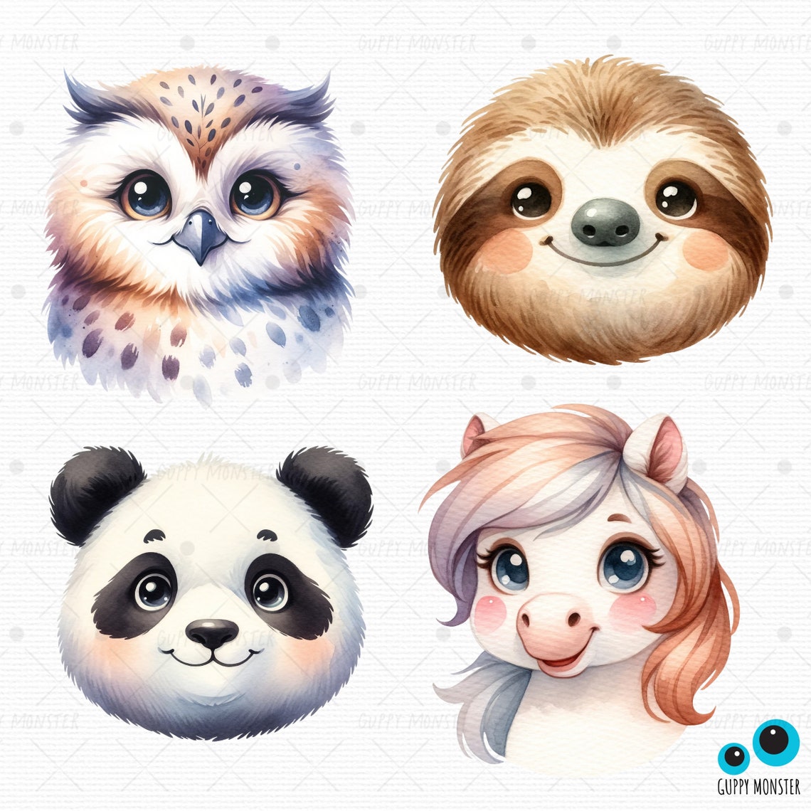 Animal Faces Watercolor Clipart Animals Clipart Farm Animals - Etsy