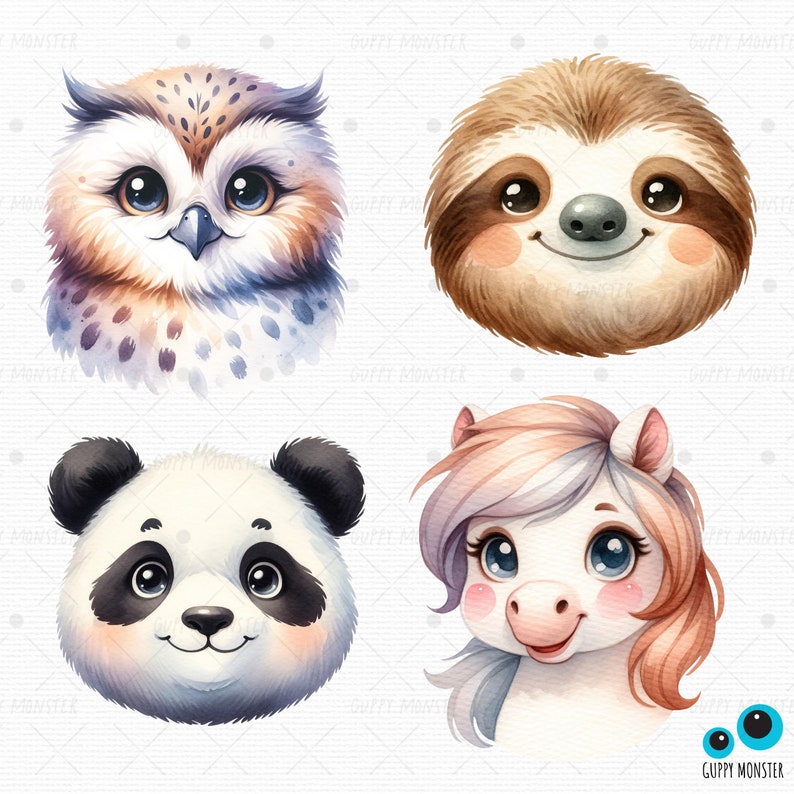 Animal Faces Watercolor Clipart Animals Clipart Farm Animals - Etsy