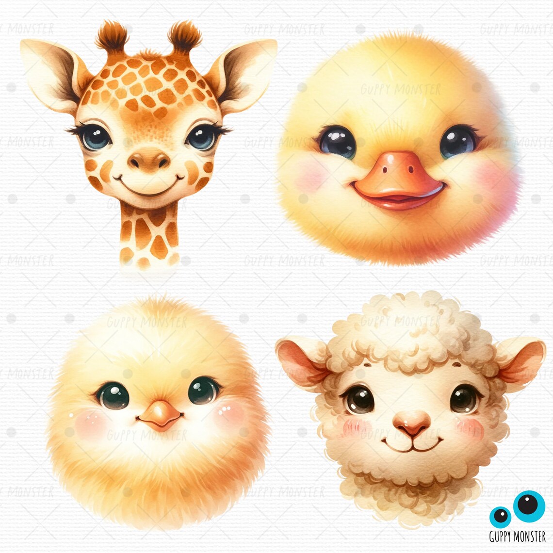 Animal Faces Watercolor Clipart Animals Clipart Farm Animals - Etsy