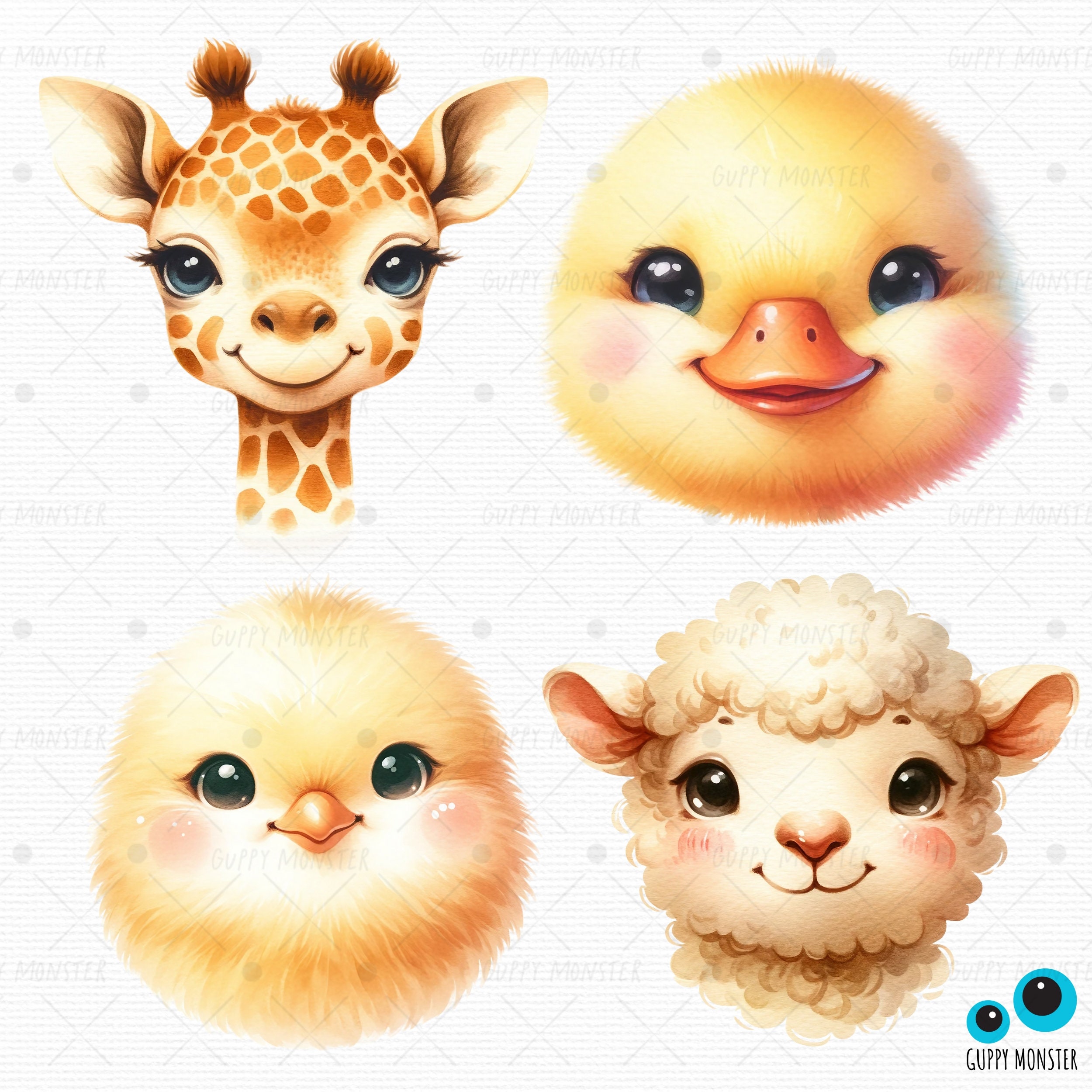 Animal Faces Watercolor Clipart Animals Clipart Farm Animals - Etsy